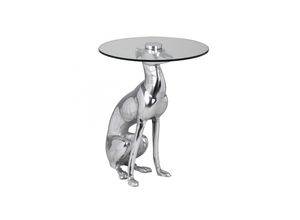 4250950234215 - Design Beistelltisch Ø40cm Runder Couchtisch Hund 50 cm Hoch Aluminium Tierfigur Ausgefallener Wohnzimmertisch Silber Deko Tisch - Finebuy