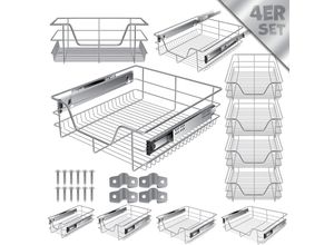 4260598872373 - Teleskopschublade Küchenschublade Küchenschrank Korbauszug Schrankauszug Vollauszug Schublade 4x 50cm - Silber - Silber - Kesser