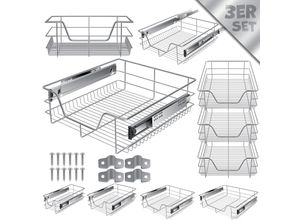 4260598872366 - Teleskopschublade Küchenschublade Küchenschrank Korbauszug Schrankauszug Vollauszug Schublade 3x 50cm - Silber - Silber - Kesser