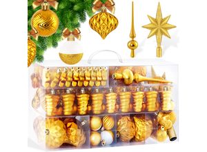 4260692714746 - KESSER® Weihnachtskugeln 101-teiliges Set mit Baumspitze Christbaumkugeln Kunststoff Bruchsicher mit Plastik Weihnachtsbaumkugeln Box Weihnachtsbaum Weihnachtsdeko Deko & Christbaumschmuck