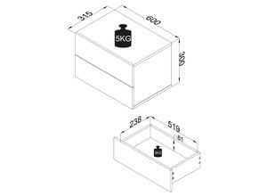 4051814419119 - Holz Wandschublade Nachtschrank Wandboard Schublade Konsole Nachttisch Usal L 60 cm (Farbe Beton-Grau)