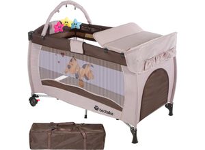 4260182872260 - tectake® Kinder Reisebett klappbar und höhenverstellbar 2 Rollen mit Bremsen inklusive Tragetasche 132 x 75 x 104 cm