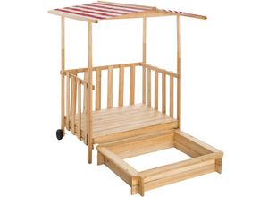 4061173042125 - Tectake - Sandkasten und Spielveranda mit Dach 106x105x137cm - Sandkiste Buddelkasten Holzsandkasten - rot - rot