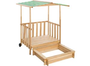 4061173042132 - Tectake - Sandkasten und Spielveranda mit Dach 106x105x137cm - Sandkiste Buddelkasten Holzsandkasten - grün - grün