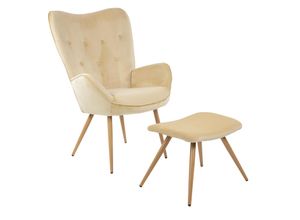 4250263740151 - Albatros Ohrensessel mit Hocker YORK Samt Bezug bequem gepolstert Fernsehsessel Polstersessel Farbe OhrensesselBeige