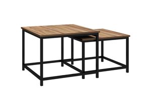 4255633529343 - Couchtisch 2er-Set Beistelltisch Kaffeetisch Satztisch Sofatisch im Industriedesign Wohnzimmertisch mit Holzoptik für Schlafzimmer Stahl Natur