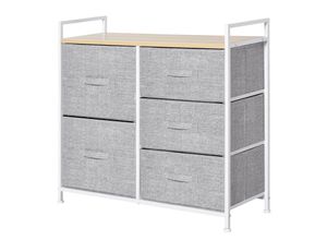 4251774969819 - Stoffkommode mit 5 Stoffschubladen grau 83 x 29 x 77 cm (BxTxH) Schubladenschrank Aufbewahrungsschrank Flurkommode