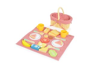 6972633375678 - Tooky Toy Spielzeug Picknickkorb TK454 Holz Picknickdecke Teller Lebensmittel rot