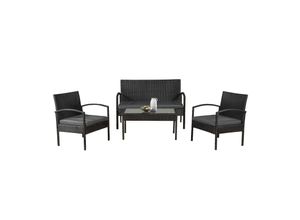 4260304769775 - Polyrattan Balkonmöbel Trinidad schwarz 4 Personen - Tisch Bank 2 Stühle graue Auflagen