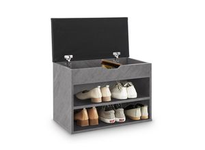 4260565526483 - Schuhregal mit Klappdeckel und gepolstertem Sitz 60x30x44 cm - Schmale Sitzbank aus Holz mit Schuhablage und Polster - Betonoptik - Juskys