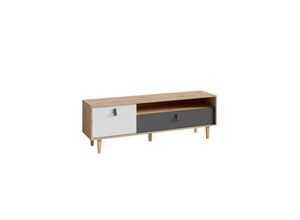 4251942206340 - TV-Board bill   Lowboard Artisan Eiche Optik hellbraun   Fernsehtisch mit 1 Klappe und 1 Tür   Fernsehschrank mit Soundbar-Fach   Schlaufen-Griffe  