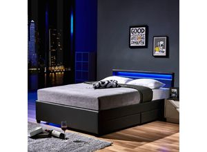 4058166017451 - Led Bett nube - Dunkelgrau 180 x 200 cm - inkl Lattenrost und Schubladen i Polsterbett Design Bett inkl Beleuchtung - Home Deluxe