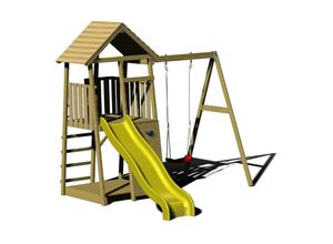 4751017090855 - Wenditoys - Wendi Toys Holz Spielhaus Stelzenhaus Klettergerüst Biene inkl Rutsche Schaukel und Sandkasten gelb