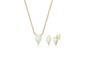 4050878572778 - Schmuckset ELLI Geo Zirkonia Synthetischer Opal Trend 925 Silber Schmuck-Sets Gr OneSize goldfarben (gold weiß) Damen Schmucksets