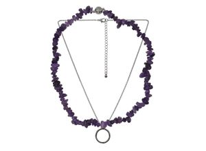 4039787015958 - Kette mit Anhänger STEUER Set Amethyst-Splitterkette und Anhänger Halsketten Gr 44cm und 54cm Metall lila Damen