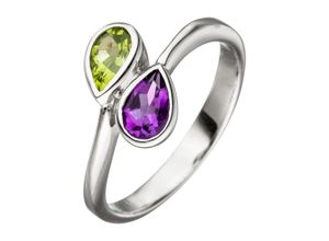 4061861060561 - Silberring JOBO Fingerringe Gr 52 Silber 925 (Sterlingsilber) silberfarben (silber 925) Damen 925 Silber mit Amethyst und Peridot