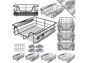 4255598319218 - Teleskopschublade Küchenschublade Küchenschrank Korbauszug Schrankauszug Vollauszug Schublade 3x 50cm - Schwarz - Schwarz - Kesser