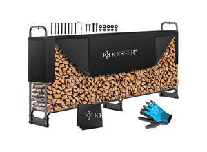 4255598310932 - KESSER® Kaminholzregal Metall Brennholzregal außen Stahlrahmen + Abdeckung & Handschuhe Kaminholzunterstand 200kg Wasserdichter Holzlager Holzstapelhilfe für Garten Terrasse
