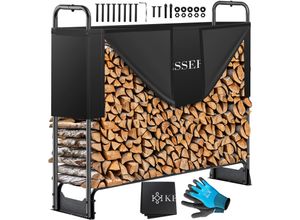 4255598310925 - KESSER® Kaminholzregal Metall Brennholzregal außen Stahlrahmen + Abdeckung & Handschuhe Kaminholzunterstand 200kg Wasserdichter Holzlager Holzstapelhilfe für Garten Terrasse