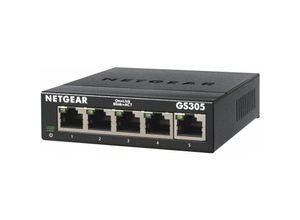 0606449140095 - NETGEAR 5-Port Gigabit Unmanaged Switch GS305 Home Ethernet Switch Büro-Switch Plug-and-Play Metallgehäuse Tisch- Wandmontage Schwarz