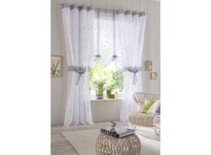 6930325419192 - Gardine HOME AFFAIRE Jaca Gr 1 grau Gardinen 145cm Ösen 140cm Polyester transparent 2-er Set bestickt Voile inkl Raffhalter B140cm H145cm