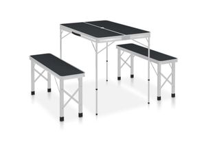 8719883768076 - Bonnevie - Klappbarer Campingtisch mit 2 Sitzbänken Aluminium Grau vidaXL240840