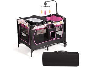 0736542230628 - 3 in 1 klappbares Reisebett & Wickeltisch & Laufstall rollbar 2 Ebenen Babybett inkl Spielbogen mit 3 Spielzeugen Matratze Wickelauflage