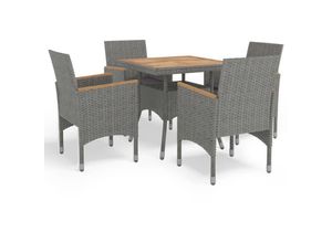 8720286201749 - Bonnevie - 5-tlg Garten-Essgruppe Grau Poly Rattan und Akazienholz vidaXL37653