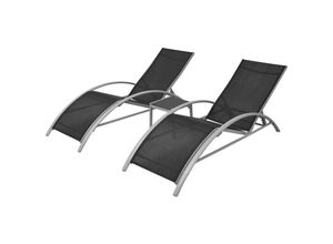 8718475970507 - Bonnevie - SonnenliegenGartenliege mit Tisch Aluminium Schwarz vidaXL