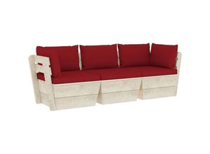 8720286273296 - Bonnevie - Garten-Palettensofa 3-Sitzer mit Kissen Fichtenholz vidaXL124671