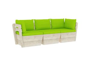 8720286273319 - Bonnevie - Garten-Palettensofa 3-Sitzer mit Kissen Fichtenholz vidaXL677382