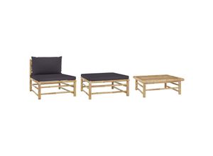 8720286188071 - Bonnevie - 3-tlg Garten-Lounge-SetGartenmöbel-Set mit Dunkelgrauen Kissen Bambus vidaXL