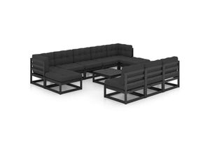 8720286482568 - Bonnevie - 11-tlg Garten-Lounge-Set mit Kissen Schwarz Kiefer Massivholz vidaXL686865