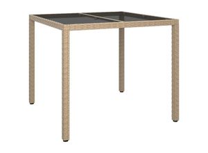 8720286666395 - Bonnevie - GartentischTerrassentisch 90x90x75 cm Gehärtetes Glas Poly Rattan Beige vidaXL