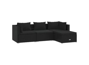 8720286983447 - Bonnevie - 4-tlg Garten-Lounge-SetGartenmöbel-Set mit Kissen Poly Rattan Schwarz vidaXL