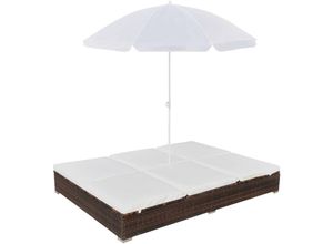 8718475505396 - Bonnevie - Outdoor-Loungebett mit Sonnenschirm Poly Rattan Braun vidaXL205092