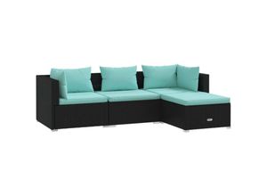 8720286983454 - 4-tlg Garten-Lounge-Set，Gartenmöbel-Set mit Kissen Poly Rattan Schwarz vidaXL