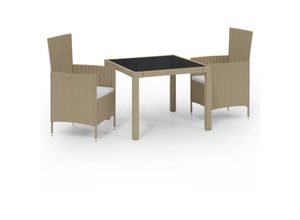 8720286828595 - Bonnevie - 3-tlg Garten-EssgruppeGartenmöbel Set mit Auflagen Poly Rattan Beige vidaXL