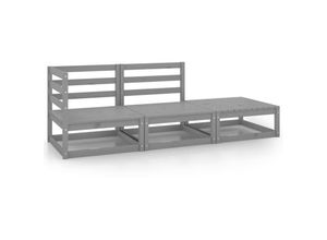 8720286355206 - Bonnevie - 3-tlg Garten-Lounge-SetGartenmöbel-Set Grau Kiefer Massivholz vidaXL