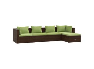 8720286983645 - Bonnevie - 5-tlg Garten-Lounge-SetGartenmöbel-Set mit Kissen Poly Rattan Braun vidaXL