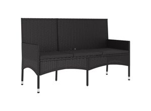 8720845654122 - Bonnevie - Gartenbank 3-Sitze Doppelsitzbankr mit Kissen Schwarz Poly Rattan vidaXL