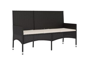 8720845654108 - Bonnevie - Gartenbank 3-Sitze Doppelsitzbankr mit Kissen Schwarz Poly Rattan vidaXL