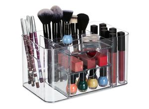 4052025479398 - Kosmetik Organizer 4 Fächer 2 Schubladen hbt 13x245x145 cm Make-Up-Organizer Kunststoff transparent - Relaxdays