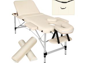 4061173230751 - 3 Zonen Massageliege mit 5cm Polsterung Rollen und Aluminiumgestell - Kosmetikliege Behandlungsliege Massagebank - beige - beige