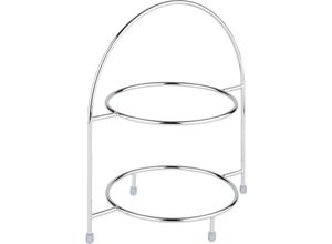 4004133332195 - Servier-Set Serviergestell Servierplatten Gr B H L 29 cm x 30 cm x 195 cm grau (chromfarben) Etagere für 2 Teller 2-stufig