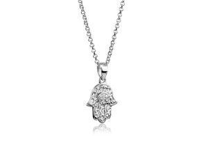 4056261089205 - Kette mit Anhänger Hamsa Hand Symbol Ornament 925 Silber Halsketten Gr 45 ohne Stein Silber 925 (Sterlingsilber) Länge 45 cm silberfarben (silber) Damen