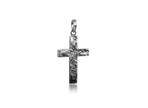 4056261089151 - Ketten-Anhänger KUZZOI Herren Kreuz Matt Gehämmert 925 Silber Schmuckanhänger Gr OneSize ohne Stein Silber 925 (Sterlingsilber) schwarz (schwarz schwarz) Herren