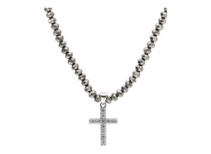 4007810126414 - Kette mit Anhänger SMART JEWEL Kreuz Zirkonia Kristallsteine Silber 925 Halsketten Gr 45 cm Silber 925 (Sterlingsilber) grau Damen