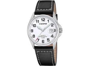 8430622826009 - Quarzuhr CALYPSO WATCHES Basic Armbanduhren schwarz (schwarz weiß) Herren Armbanduhr Herrenuhr Lederarmband analog Tag