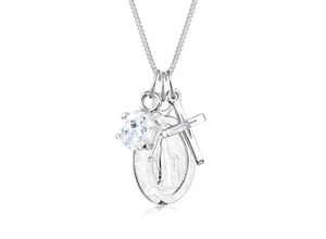 4050878468460 - Collierkettchen ELLI Kreuz Marienbild Solitär Zirkonia 925 Silber Halsketten Gr 45 mit Steinen Silber 925 (Sterlingsilber) Länge 45 cm silberfarben (silber) Damen Collier Halskette Kreuzkette Silberkette Halsschmuck